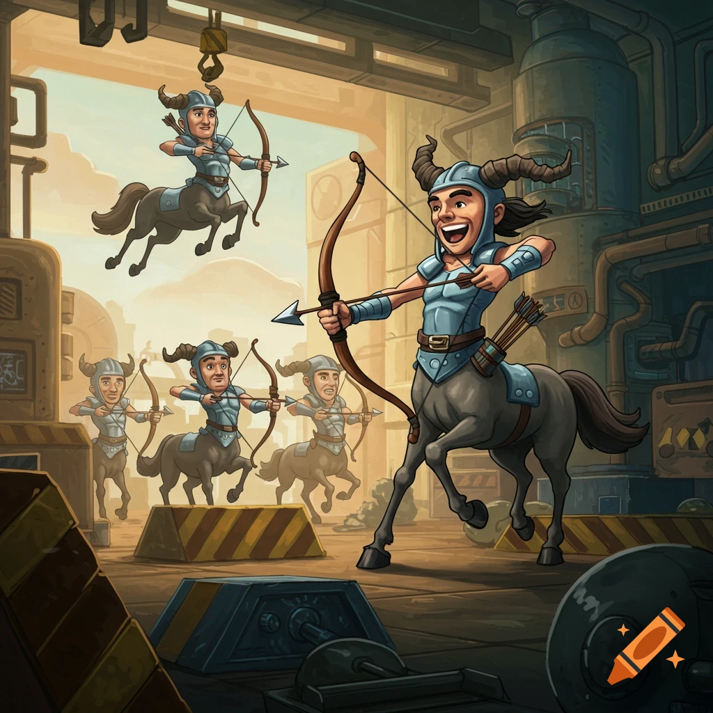 Cartoon centaur warriors with bows and arrows on Craiyon
