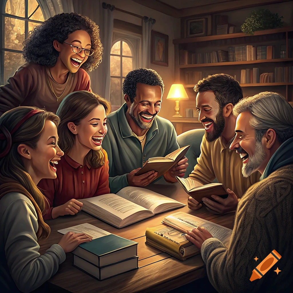 Line drawing of Afrocentric family reading on Craiyon