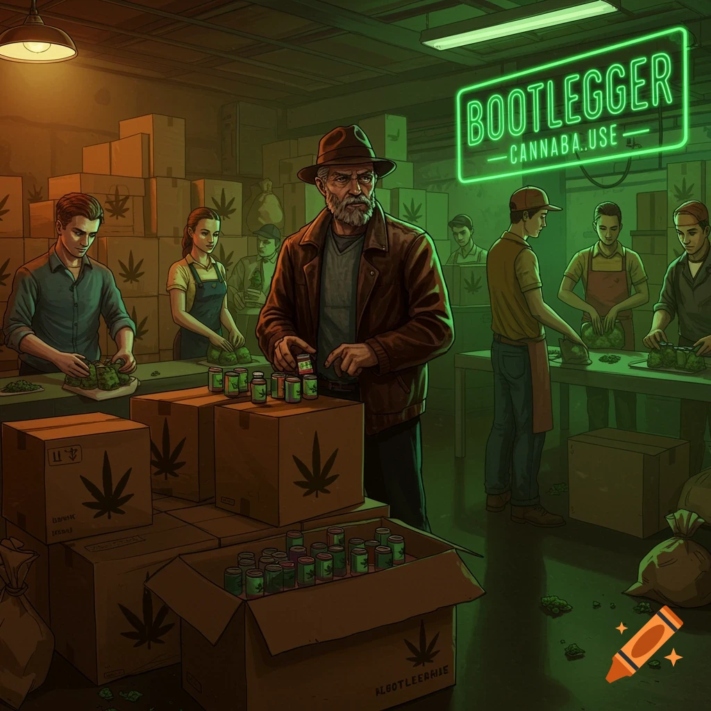 Illustration of people packaging cannabis in a warehouse setting. on ...