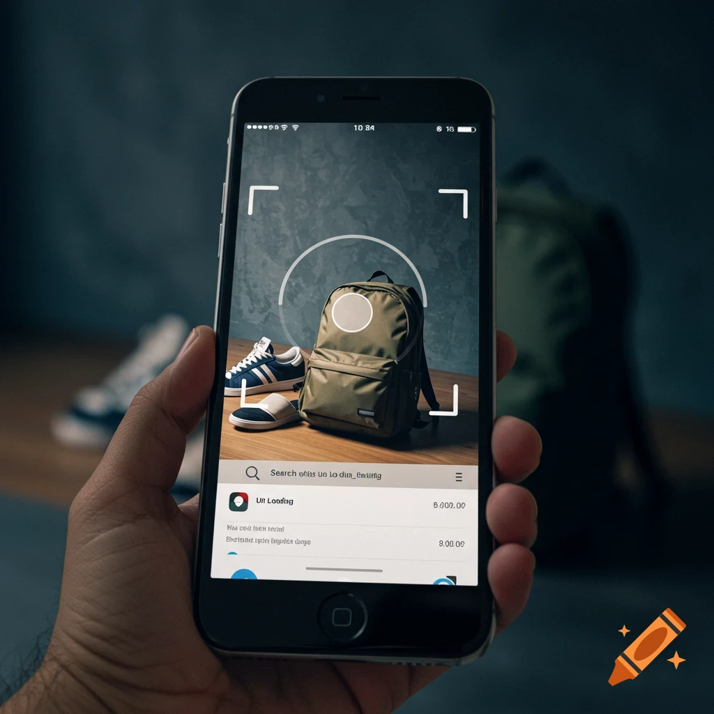 Phone screen showing camera viewfinder with search results on Craiyon