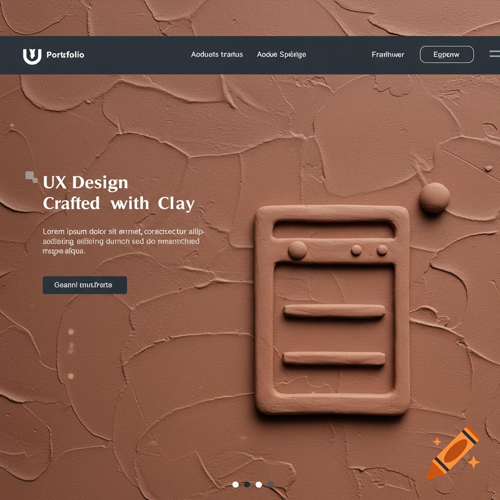 UX portfolio website hero section with clay elements on Craiyon