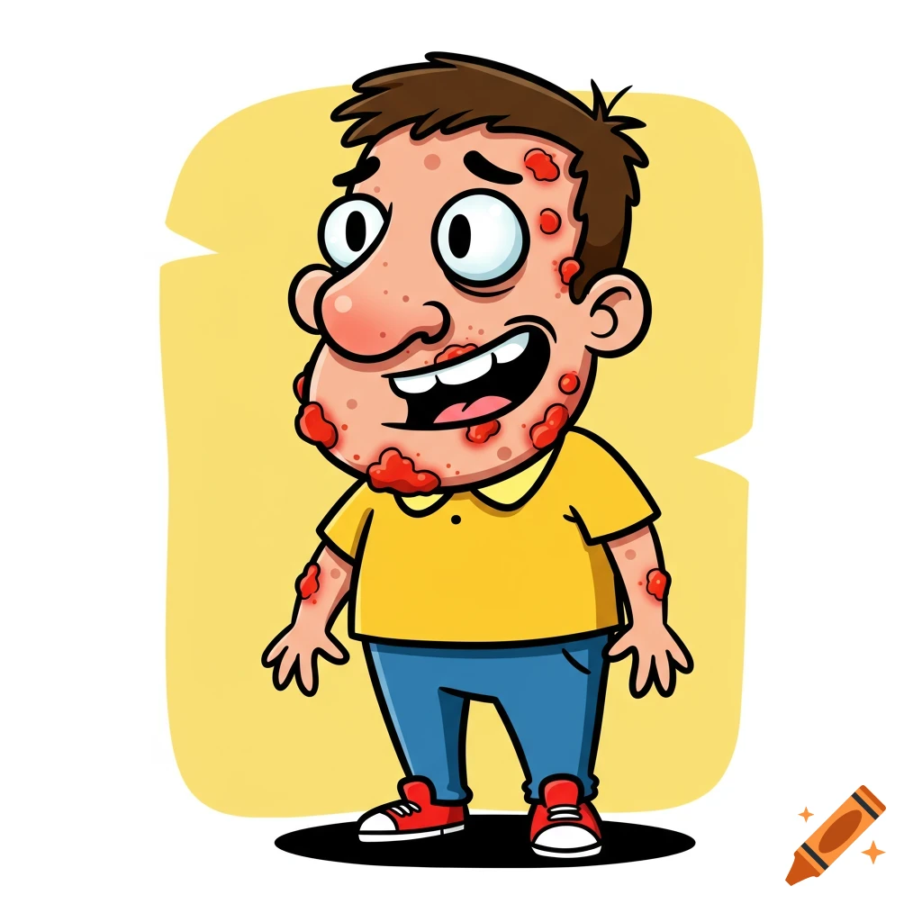 Cartoon character head with angry expression, red nose, headband, and ...