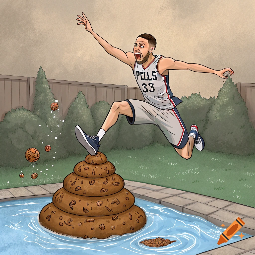 Ben Simmons cannonballing into a pile of poop on Craiyon