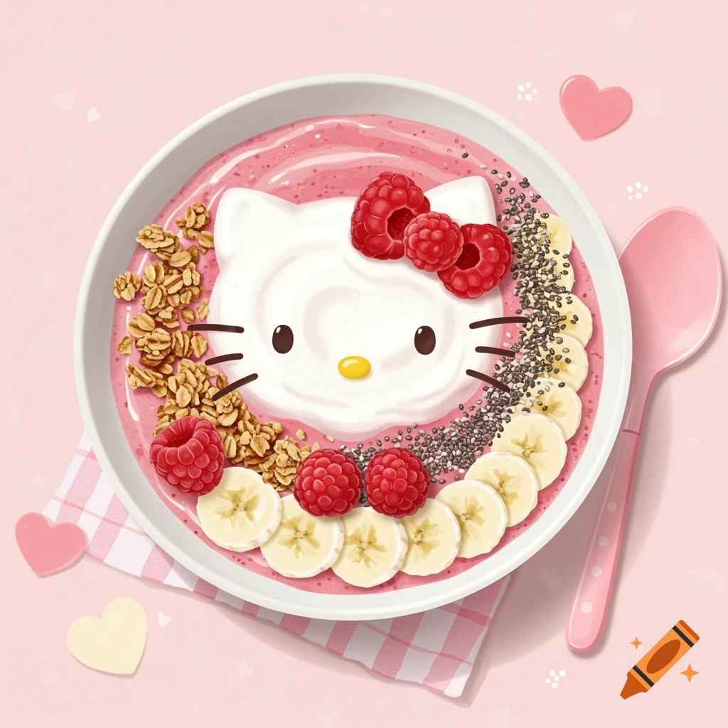 Hello Kitty themed berry smoothie bowl on Craiyon