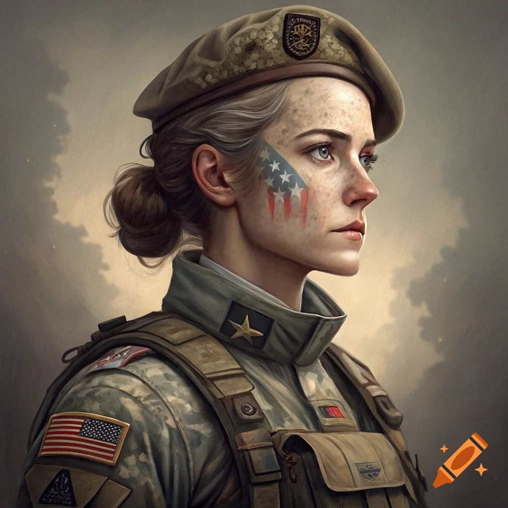 US Army private with the face of Bonnie Prince Charlie, female on Craiyon