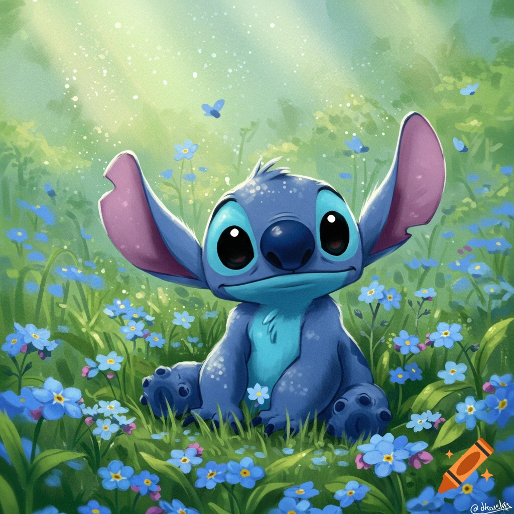 Stitch with forget me nots on Craiyon