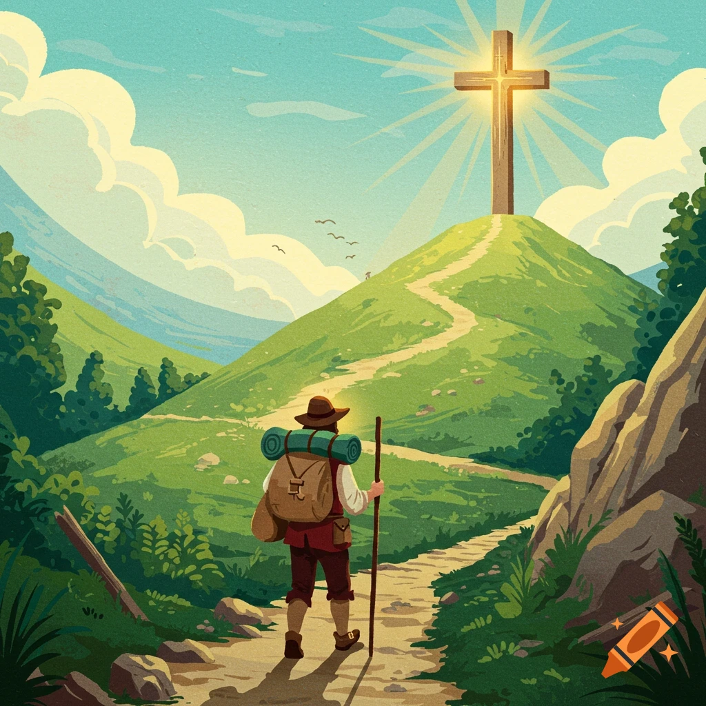Pilgrim's Progress illustration of Pilgrim on journey to the cross. on ...
