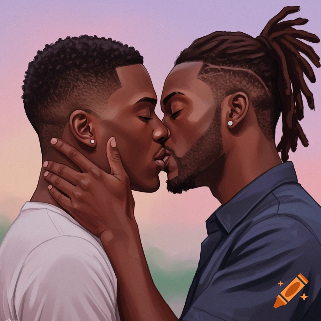 Two black men kissing on Craiyon