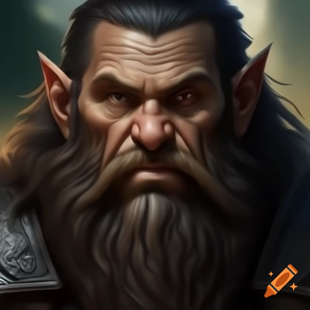 Photorealistic fantasy art of a black-haired dwarf from Dungeons and ...