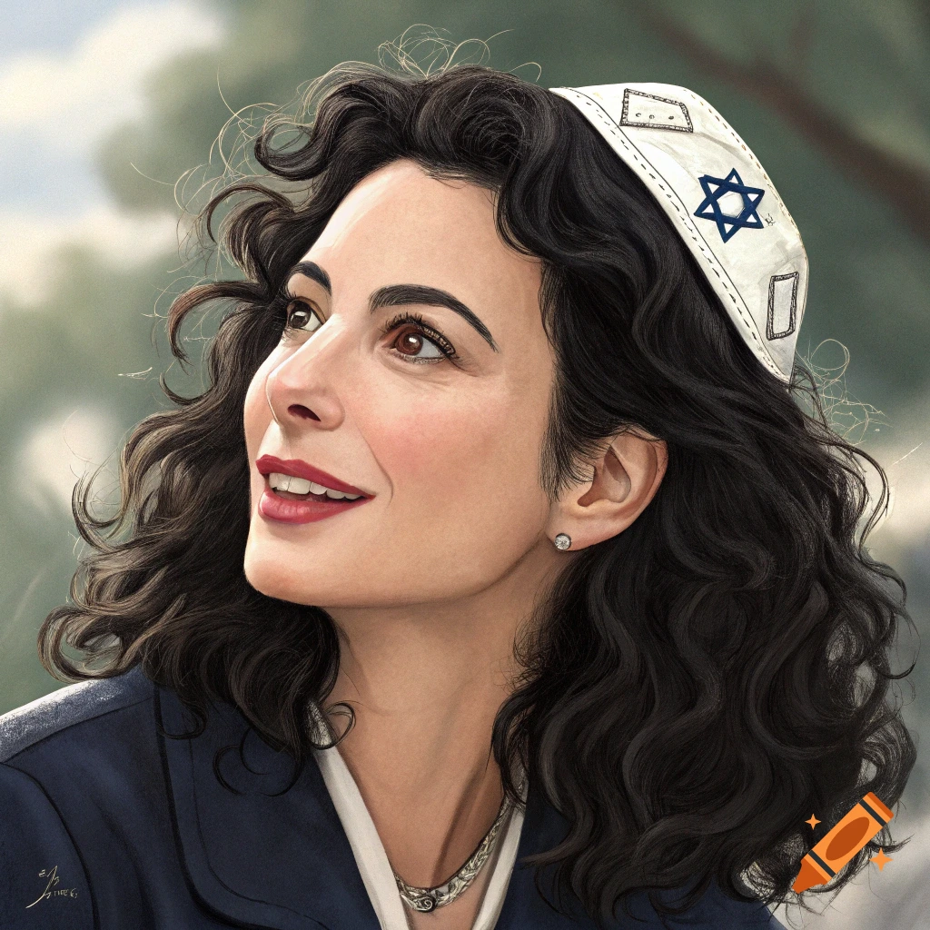 A detailed illustration of a woman wearing a white cap with a blue Star ...