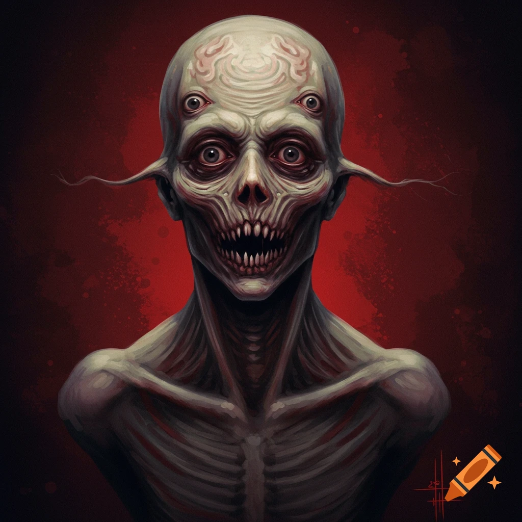 Disturbing otherworldly monster with shifting face and hollow eyes on ...