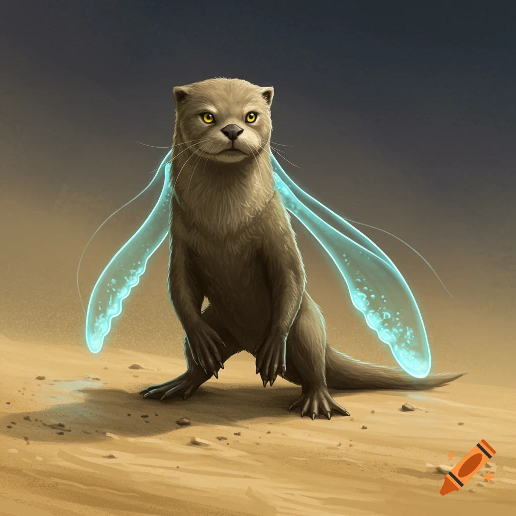 Feline-otter hybrid creature with bioluminescent jellyfish-like appendages on Craiyon