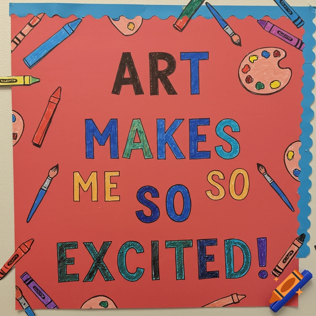 Classroom sign with a misspelled message: 'art makes me so excite' on ...