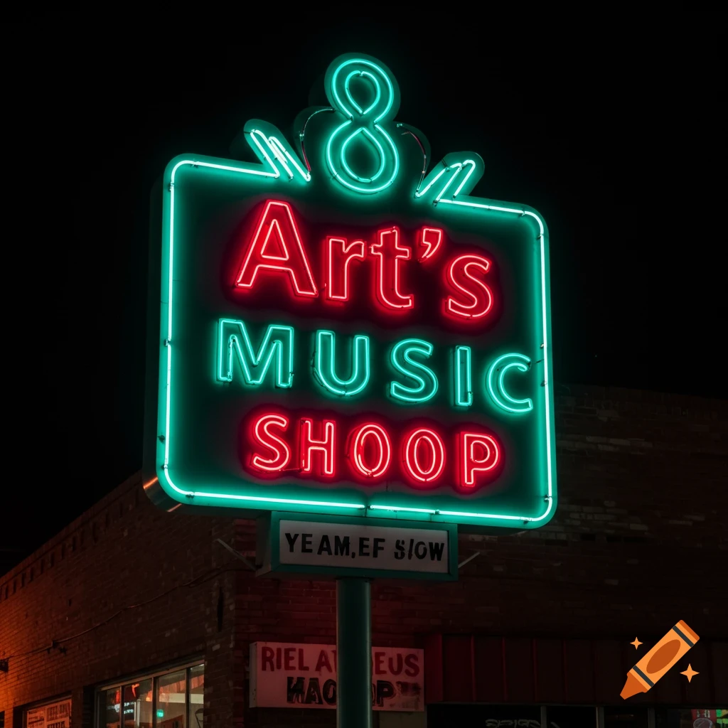 Art's Music Shop neon logo, Alabama store on Craiyon
