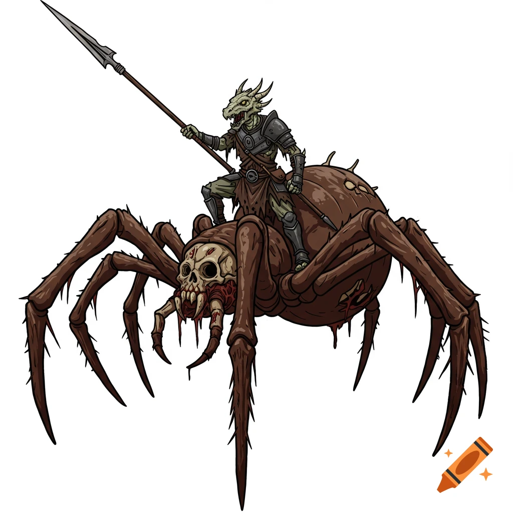Giant zombie spider with undead Dragonborn DND token wielding javelin ...
