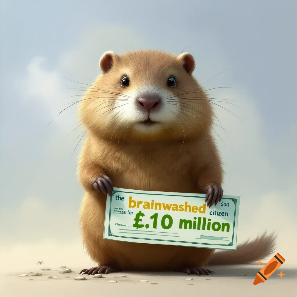 Muskrat with Elon Musk's face holding a million-dollar check on Craiyon