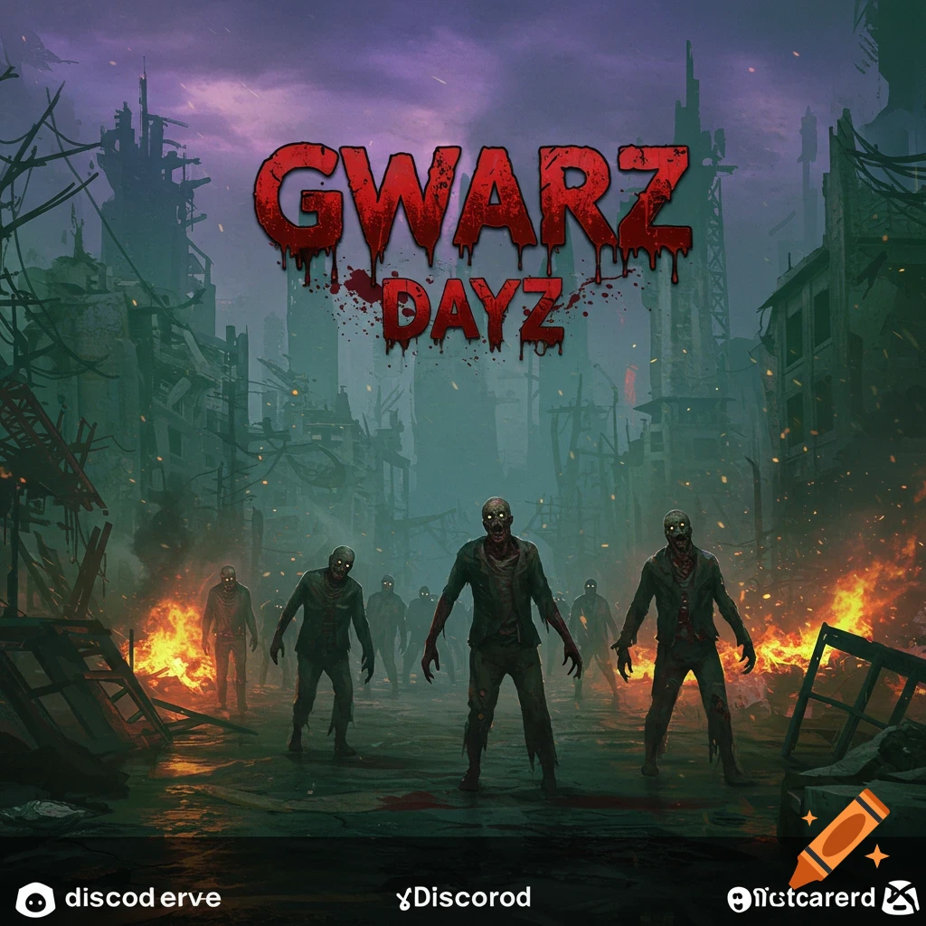 Zombie-themed Discord server banner with 'GWARZ DAYZ' text on Craiyon