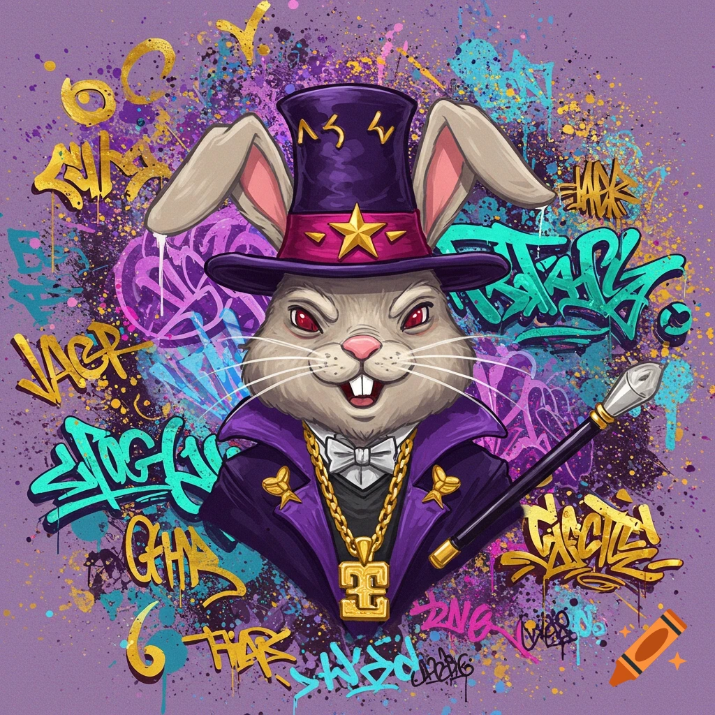 Trickster bunny magician in gangster rap graffiti style on Craiyon