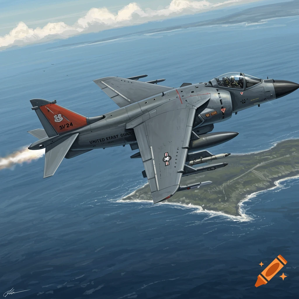 AV-8B Harrier in US Coast Guard colors on Craiyon