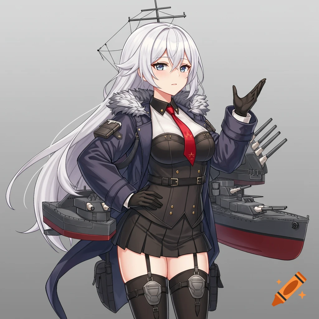 Ship girl Talinn from Azur Lane, white hair, heavy cruiser, anime style ...