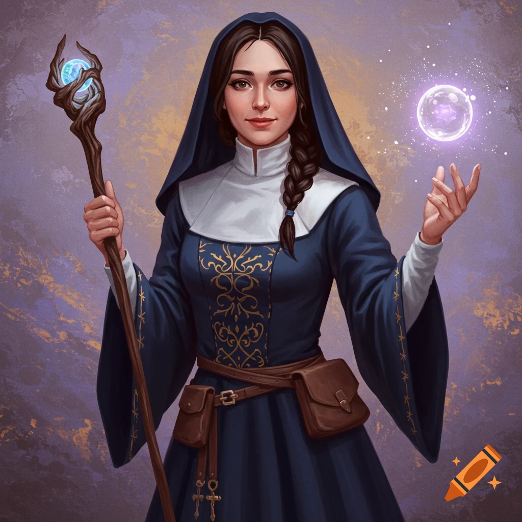 Female wizard in nun's habit-like dress on Craiyon