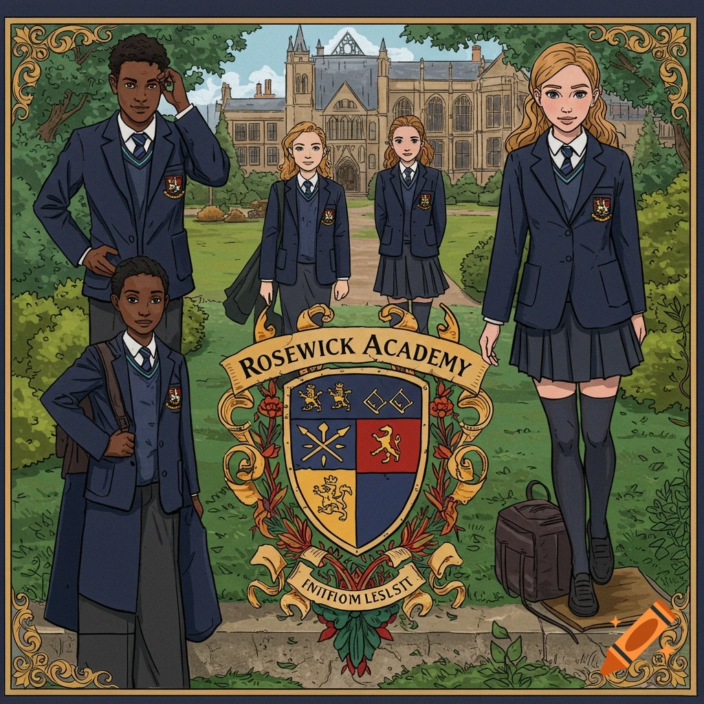 Illustration of diverse students in school uniforms standing near a ...