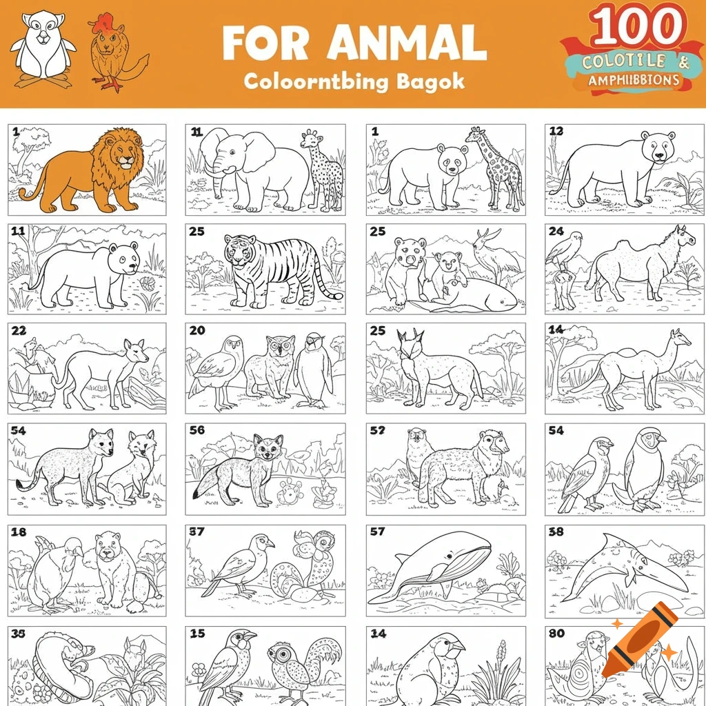 Black line drawings of African animals for coloring pages on Craiyon