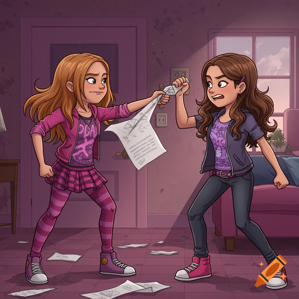 Two girls fighting over paper, Dork Diaries style on Craiyon