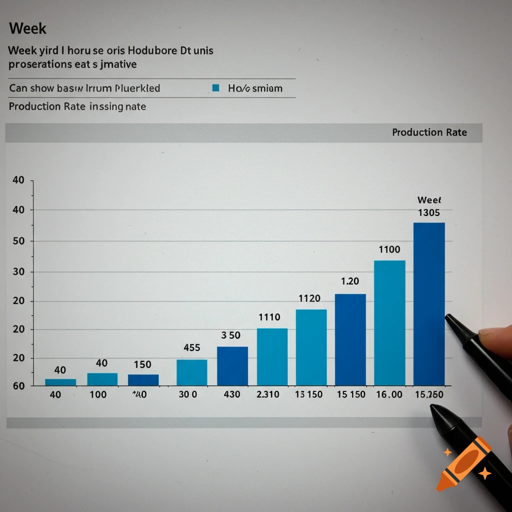 Graph of week hours worked vs production rate data table visualization ...