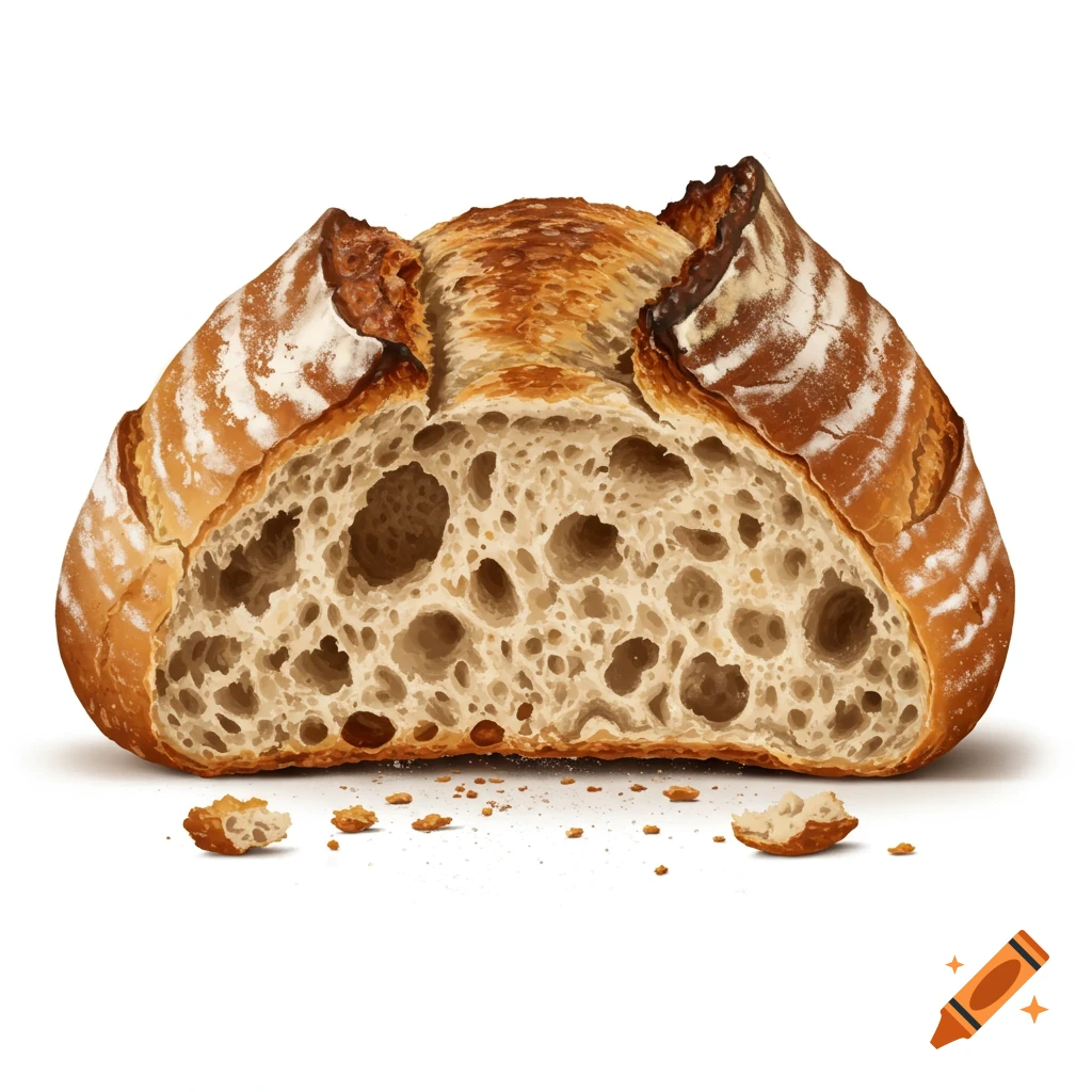 Creepy sourdough bread loaf on a dark surface on Craiyon