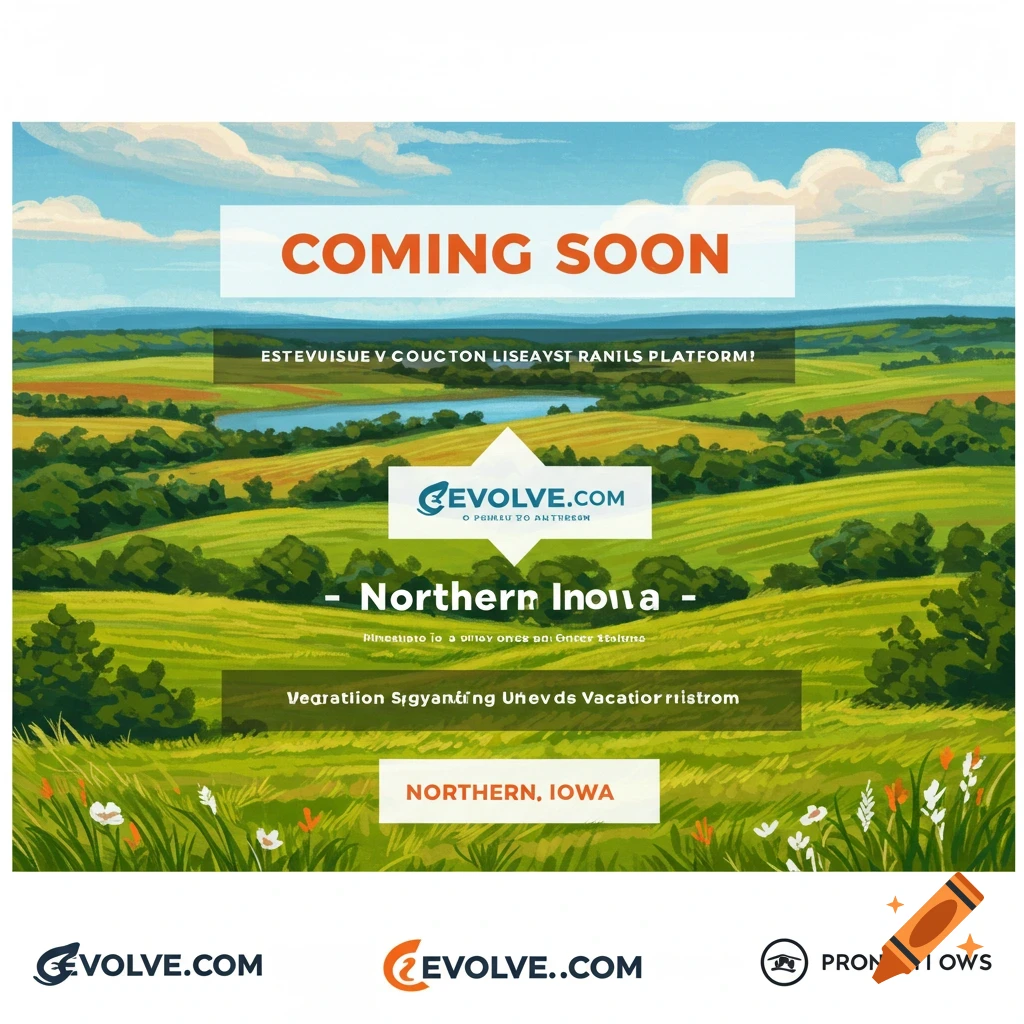 Evolve.com banner for vacation rental in Northern Iowa on Craiyon
