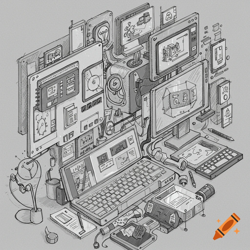 Hardware and software working together concept art illustration. on Craiyon