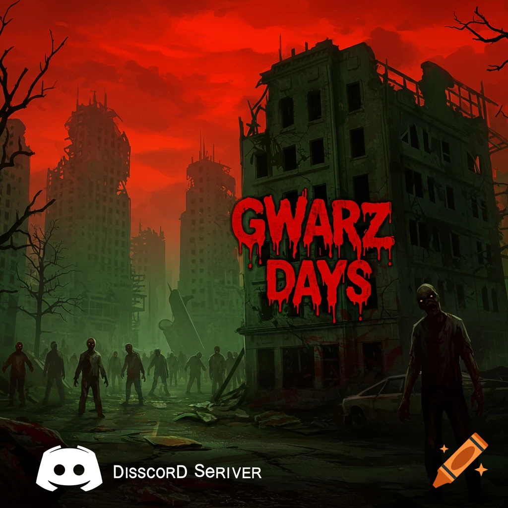 Zombie-themed Discord server banner with 'GWARZ DAYZ' text on Craiyon