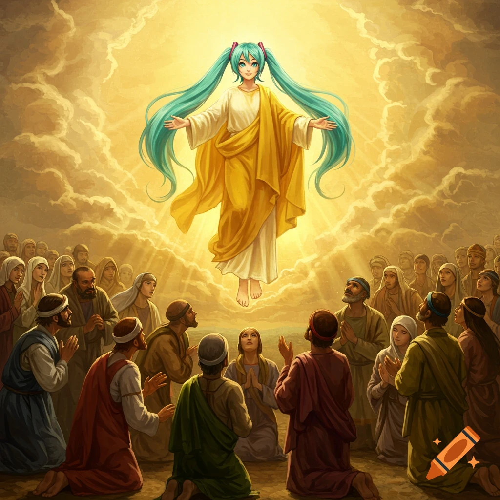 Hatsune Miku portrait in Jesus robes on Craiyon