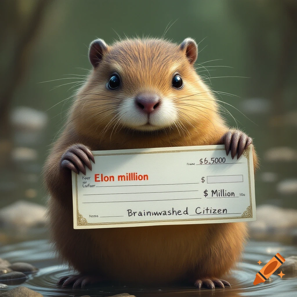 Muskrat with Elon Musk's face holding a million-dollar check on Craiyon