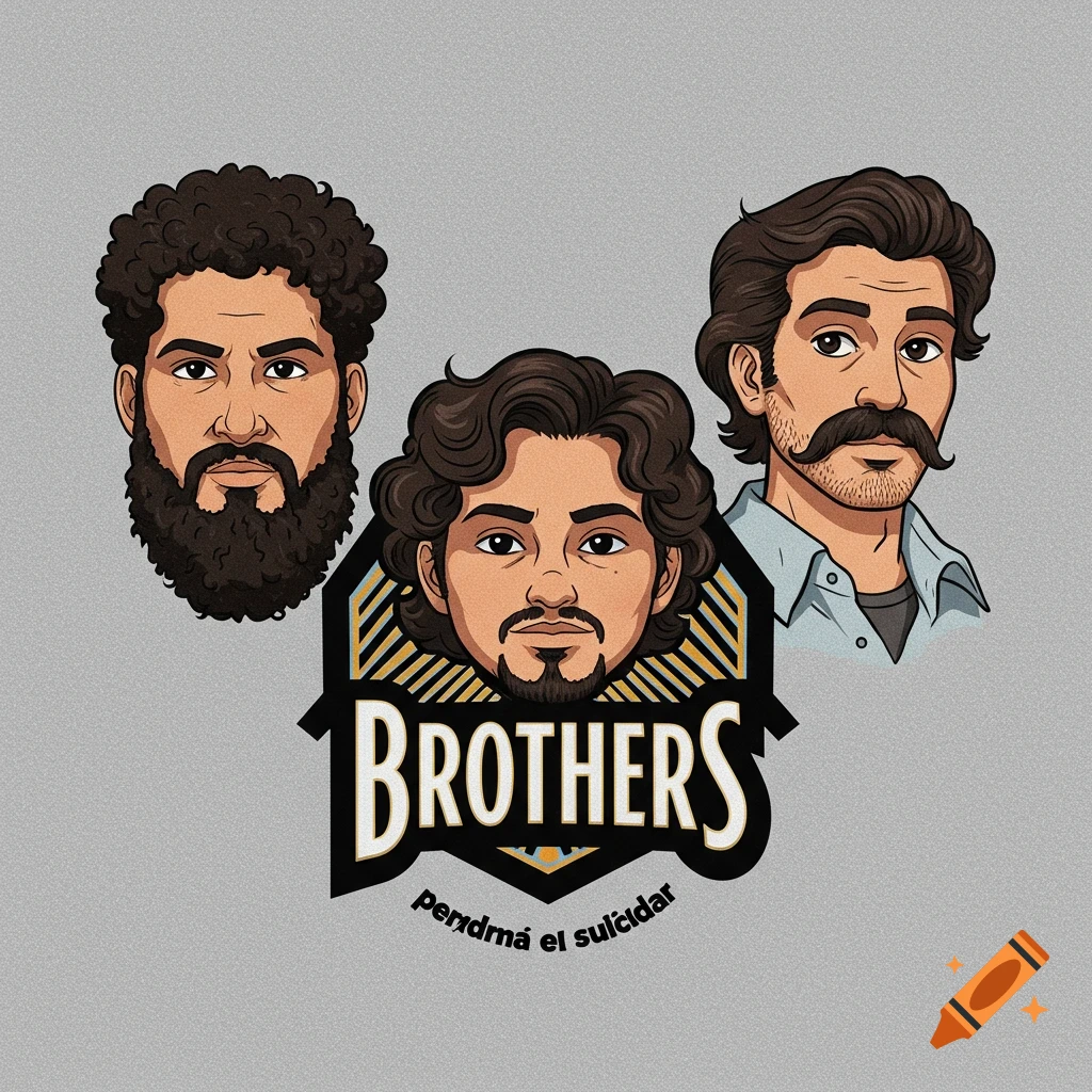 Logo of three hispanic brothers with beards, mustaches, and pop culture ...