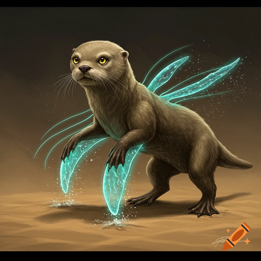 Feline-otter hybrid with bioluminescent jellyfish appendages on Craiyon