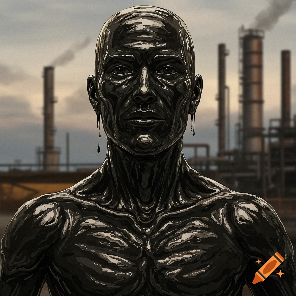 Illustration of a man covered in dripping yellow substance on Craiyon