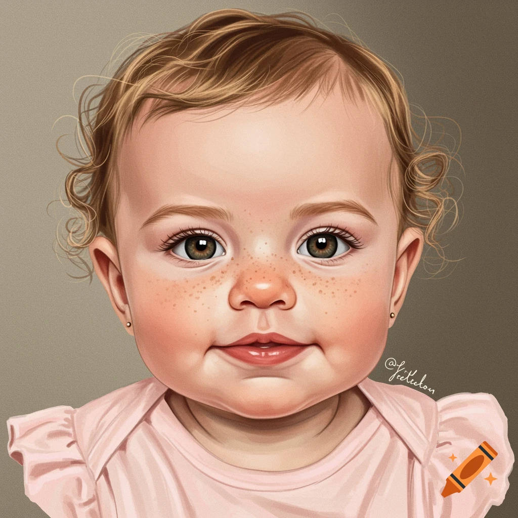 Baby girl with square face, chin dimples, freckles, and blonde curly ...