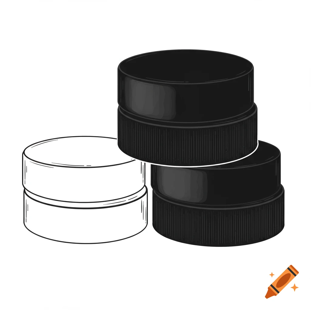 Three stacked hockey pucks with outlined and filled designs on Craiyon