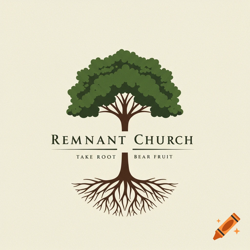 Remnant Church logo with roots and slogan on Craiyon