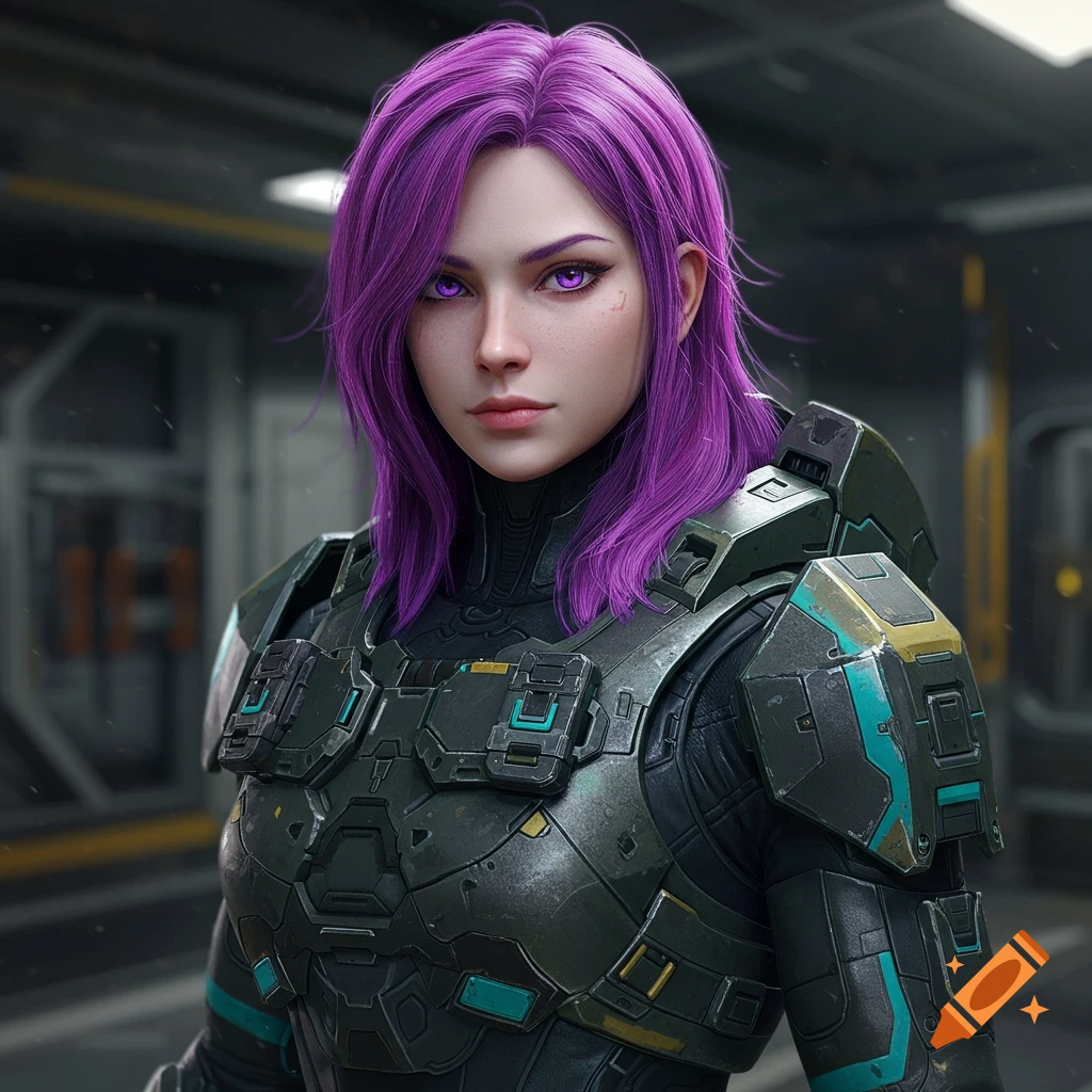 Female character in ODST armor with purple hair and kitsune eyes from ...