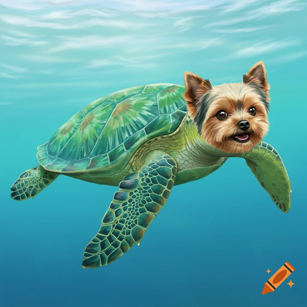 Sea turtle with a Yorkie dog face on Craiyon