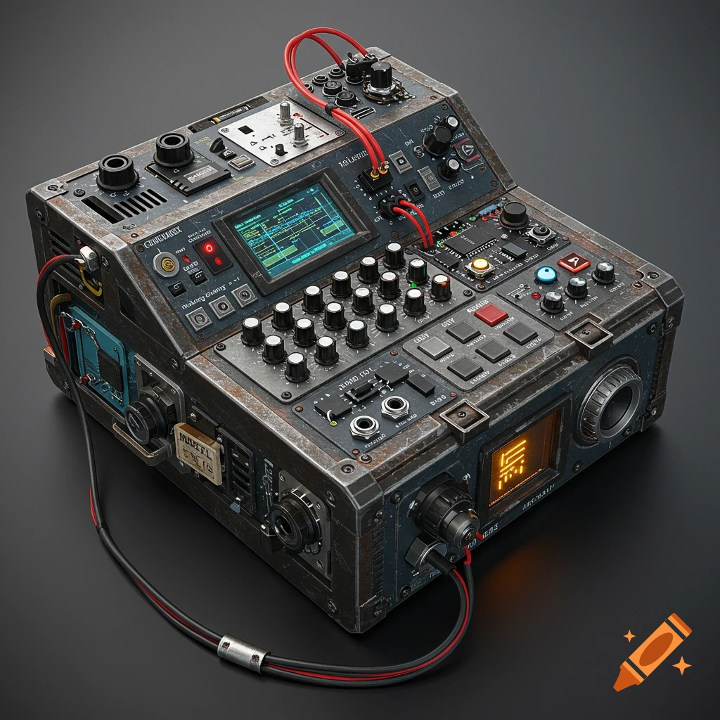 Portable groovebox cyberdeck concept art on Craiyon