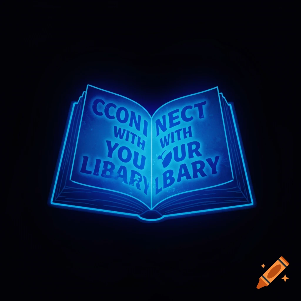 CONNECT with YOUR Library written on open book silhouette on Craiyon