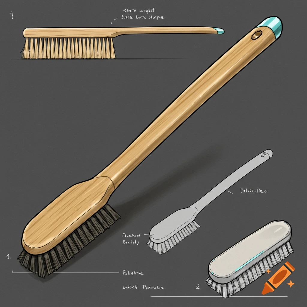 Diagram of an ergonomic toothbrush with futuristic bristles on Craiyon