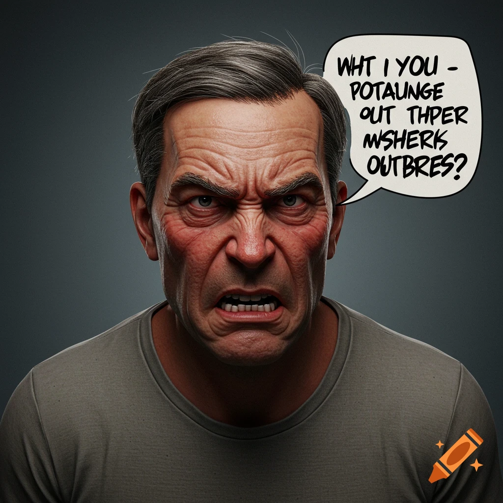 Angry man with speech bubble expressing frustration on Craiyon