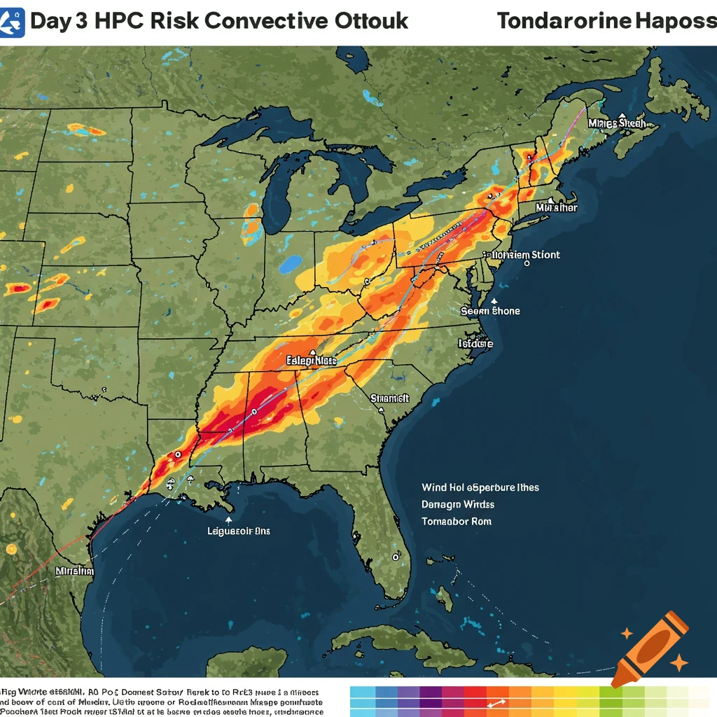 Day 3 high risk SPC convective outlook on Craiyon