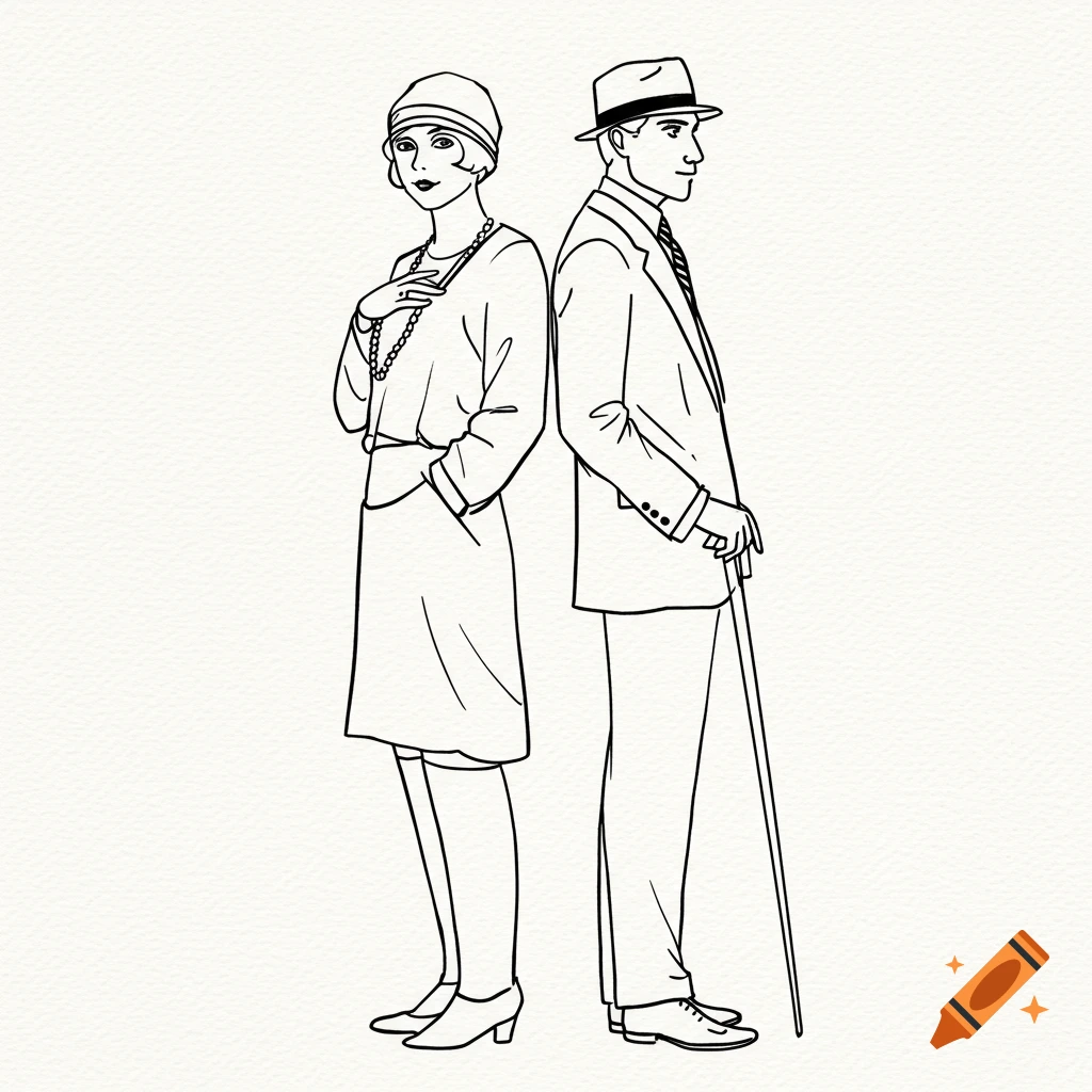 1920s man and woman outline on Craiyon