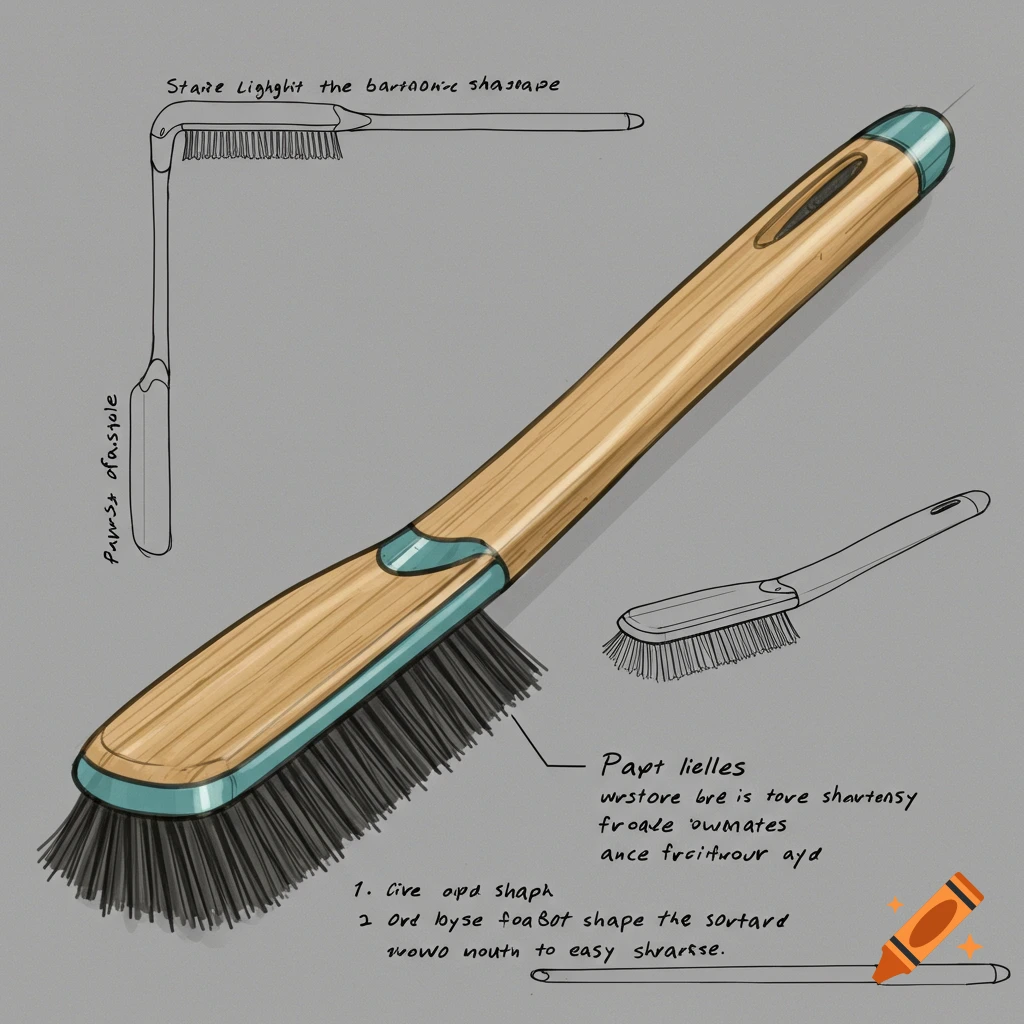 Diagram of an ergonomic toothbrush with futuristic bristles on Craiyon
